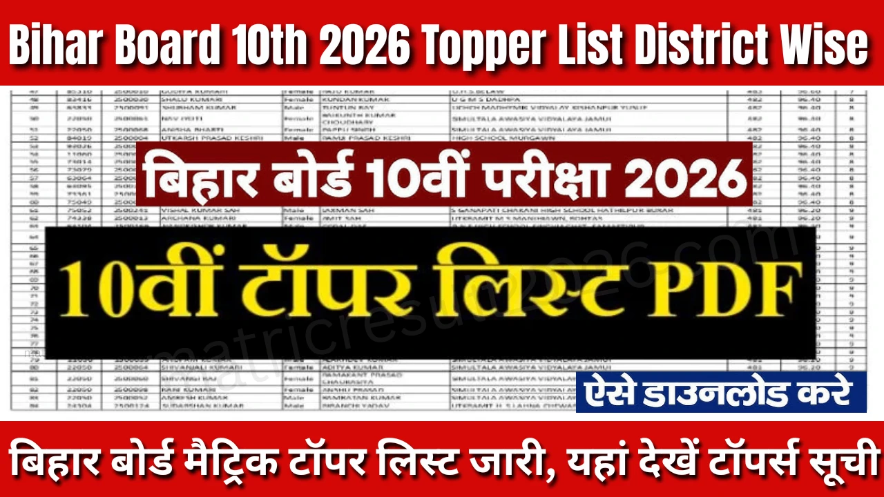 Bihar Board 10th 2026 Topper List District Wise: बिहार बोर्ड मैट्रिक ...